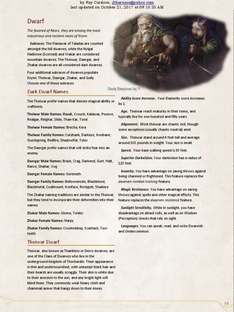 Excerpt - 5e Dwarves of Krynn | PDF | Dwarf (Dungeons & Dragons ...