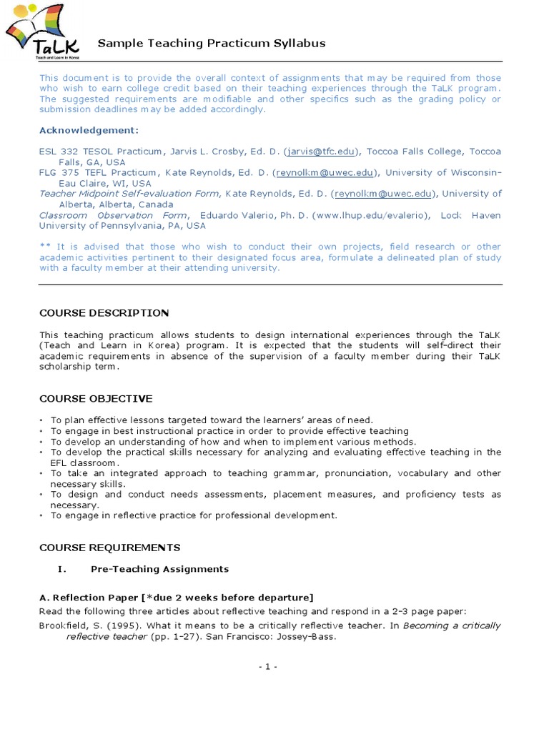3 Sample+Teaching+Practicum+Syllabus | PDF | English As A Second Or ...