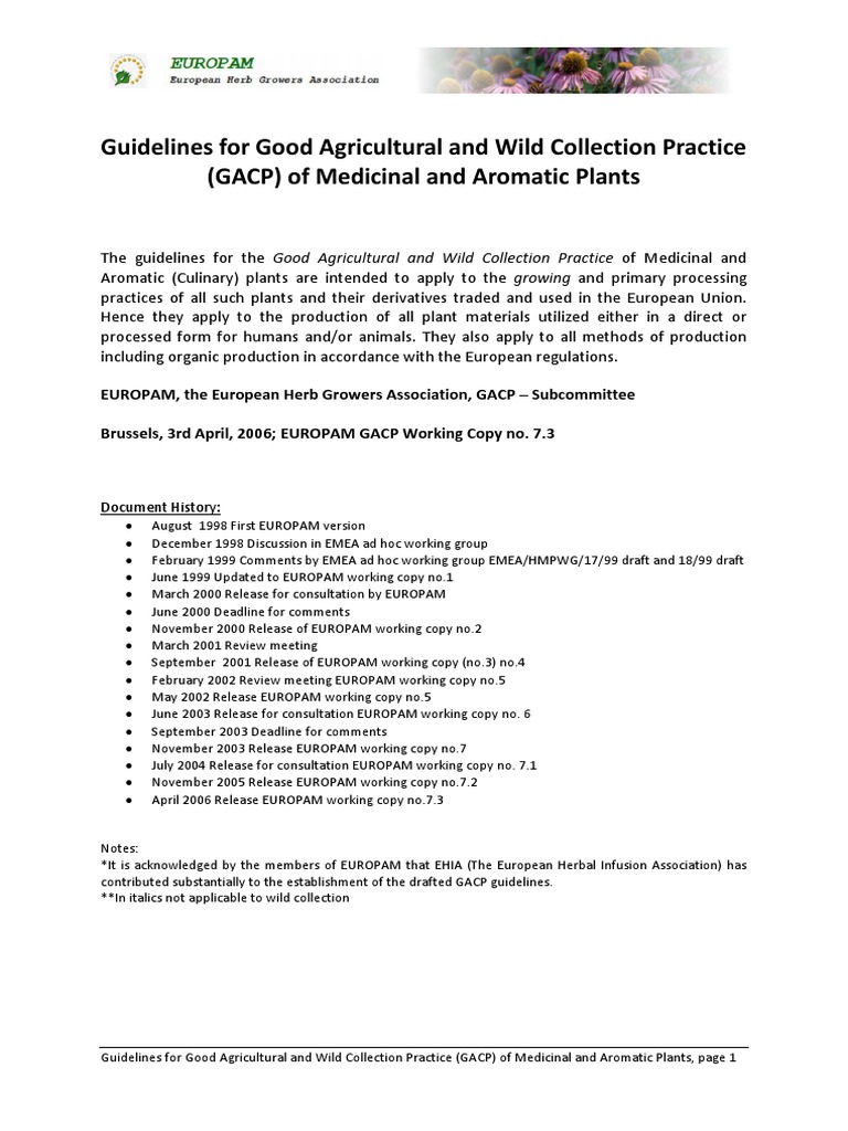 Guidelines for Good Agricultural and Wild Collection Practice (GACP) of ...