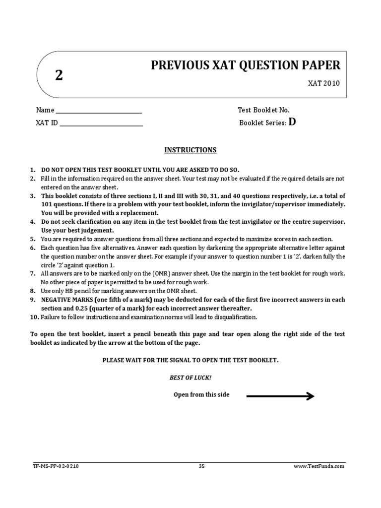 Previous Xat Question Paper: Instructions | PDF