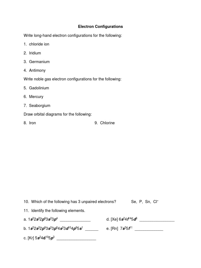 Electron Configurations Practice-17 | Download Free PDF | Electron ...