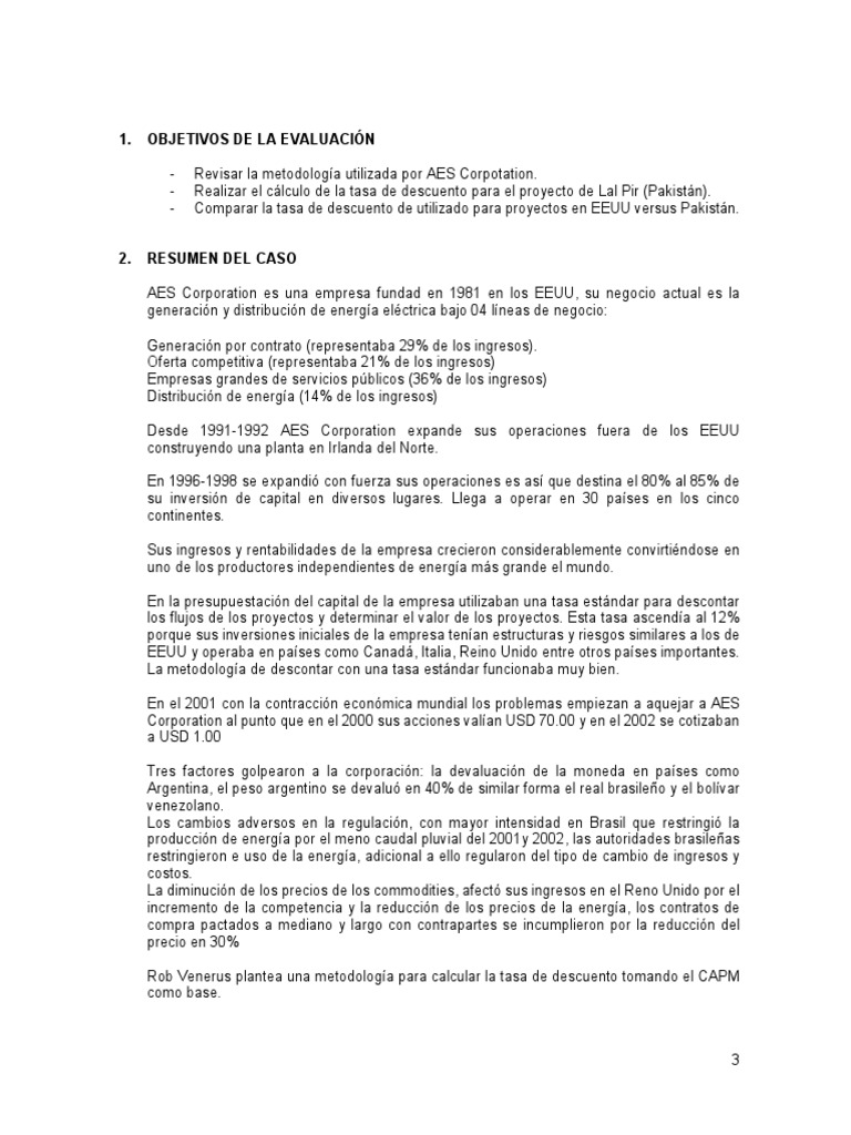 El Costo de Capital AES | PDF | Deuda | Los Estados Unidos