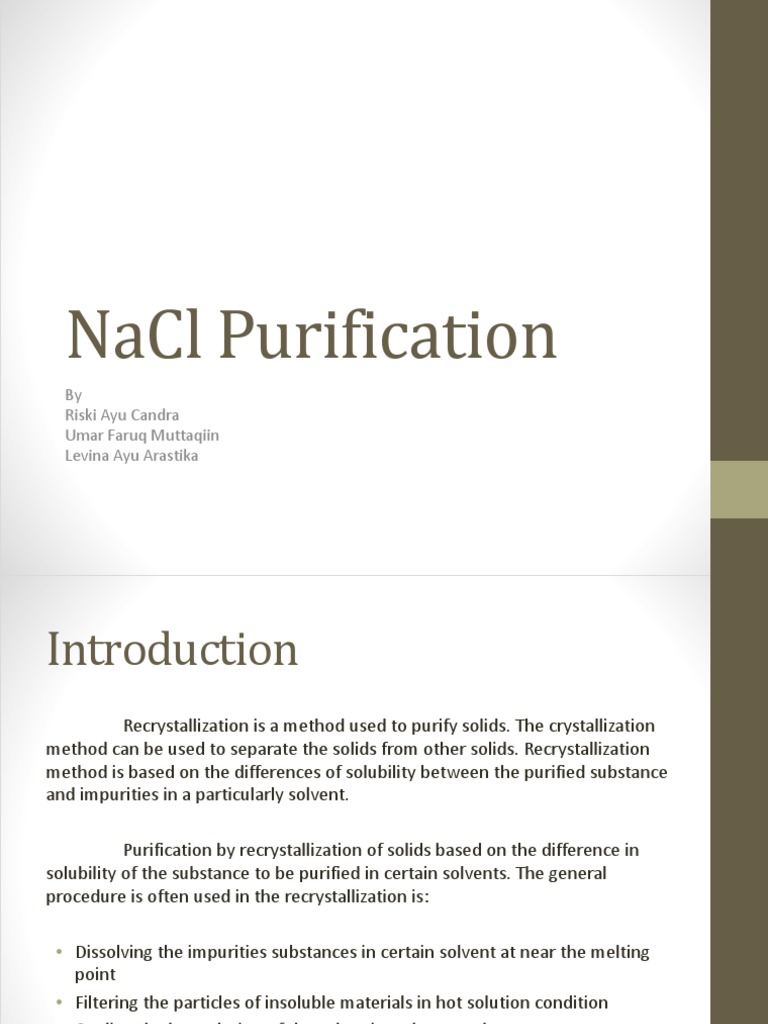 NaCl Purification | PDF | Sodium Chloride | Solubility