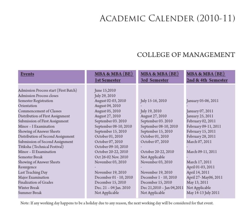 2010-11 MBA Academic Calendar | PDF | Academic Term | Educational ...