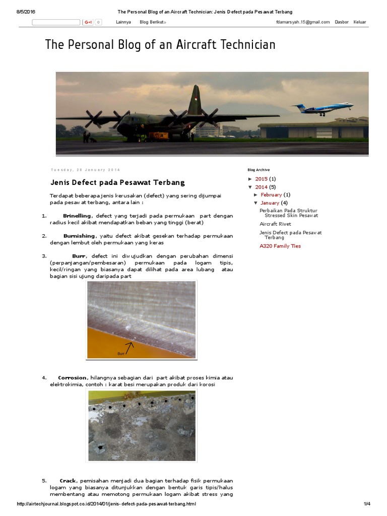 The Personal Blog of An Aircraft Technician - Jenis Defect Pada Pesawat ...