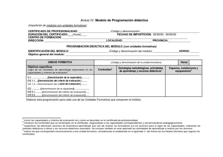 Modelo De Programacion Didactica Con Unidades Formativas Pdf