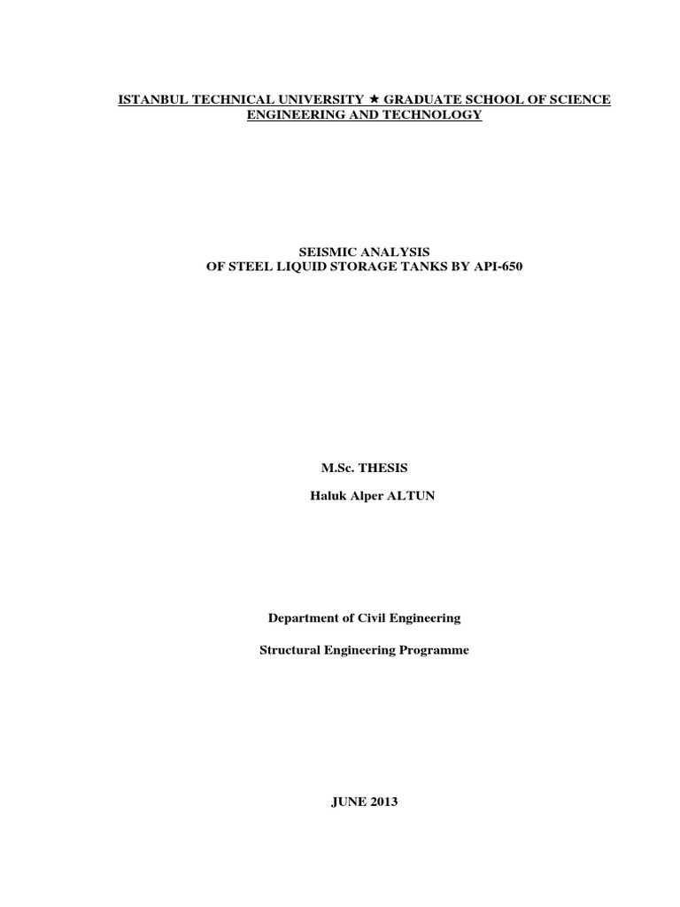 Seismic Analysis of Steel Liquid Storage Tanks by Api-650 | PDF ...