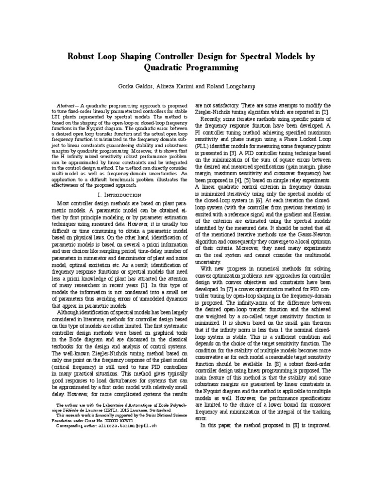 Robust Loop Shaping Controller Design For Spectral Models by Quadratic Programming | PDF ...