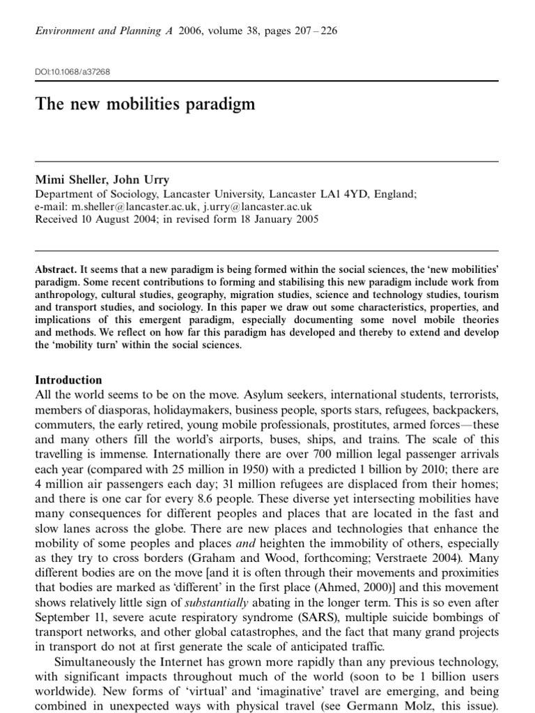 The New Mobilities Paradigm - Urry | PDF | Science