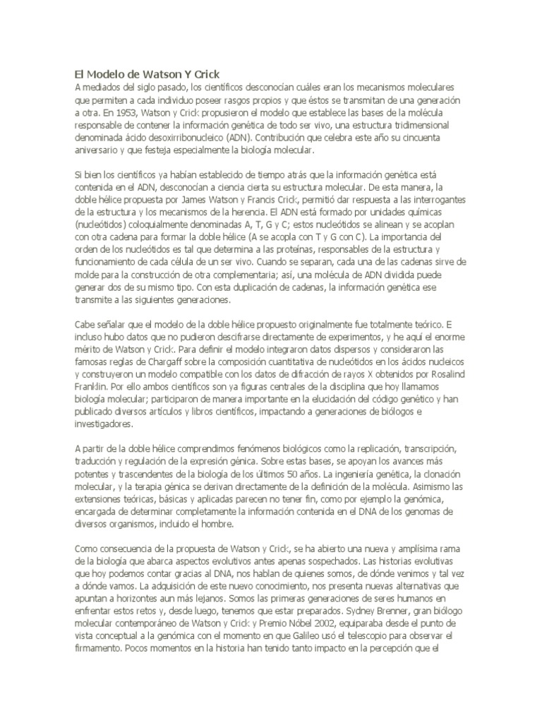 El Modelo de Watson Y Crick | PDF | Francis Crick | Adn