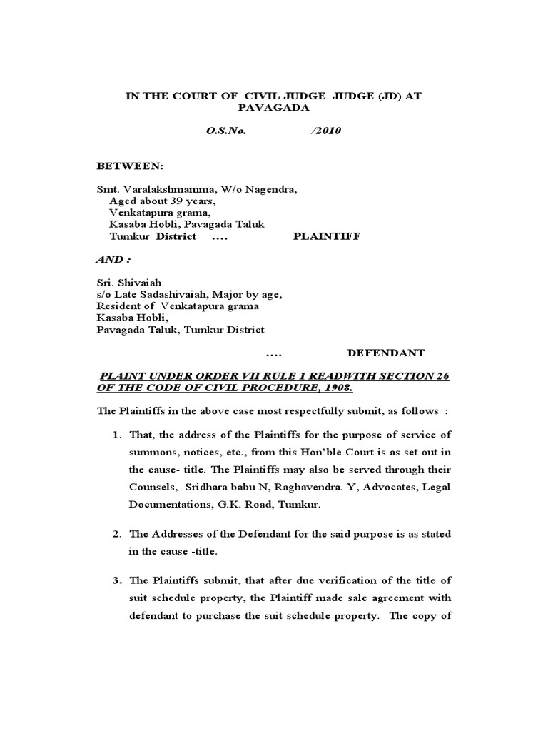 Plaint Seeking Specific Performance Suit | PDF | Lawsuit | Affidavit