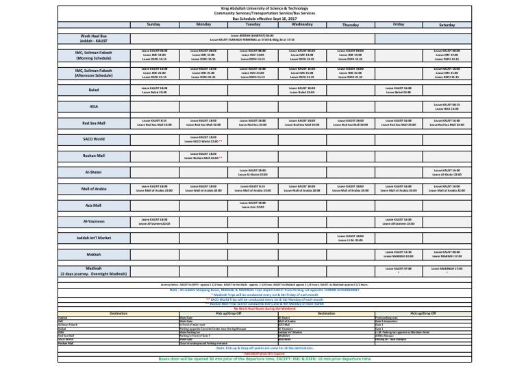 KAUST Bus Timing | PDF | Public Transport | Transport