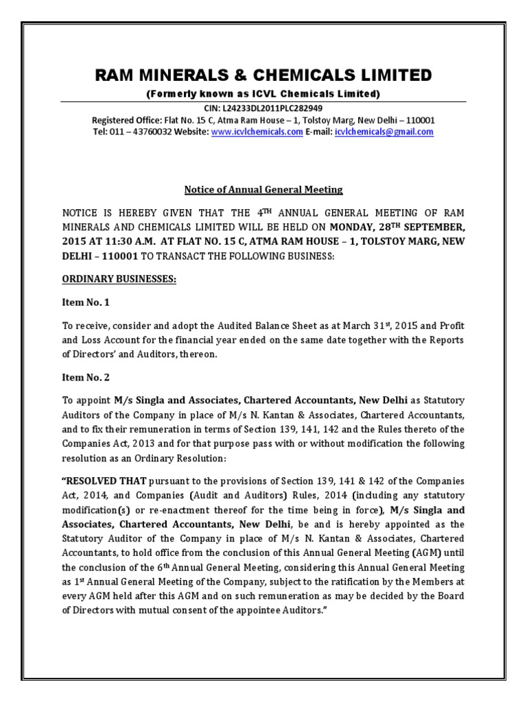 Annual Report - Ram Minerals and Chemicals Limited | PDF | Board Of ...