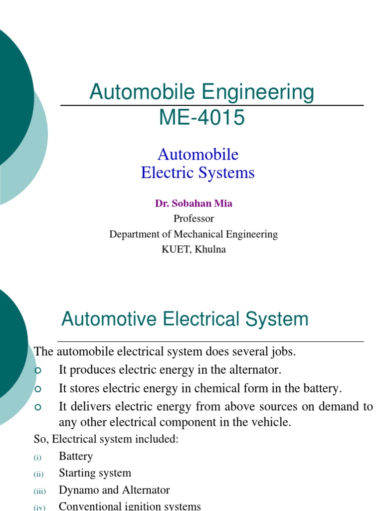 Automobile Electrical Systems Overview | PDF | Battery (Electricity ...