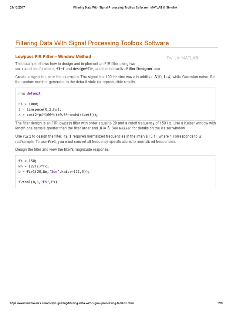 Filtering Data With Signal Processing Toolbox Software Matlab