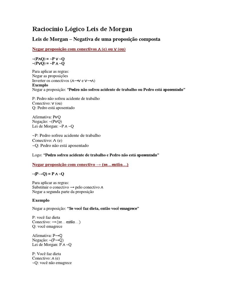 Raciocínio Lógico Leis de Morgan | PDF | Conjunto (Matemática ...