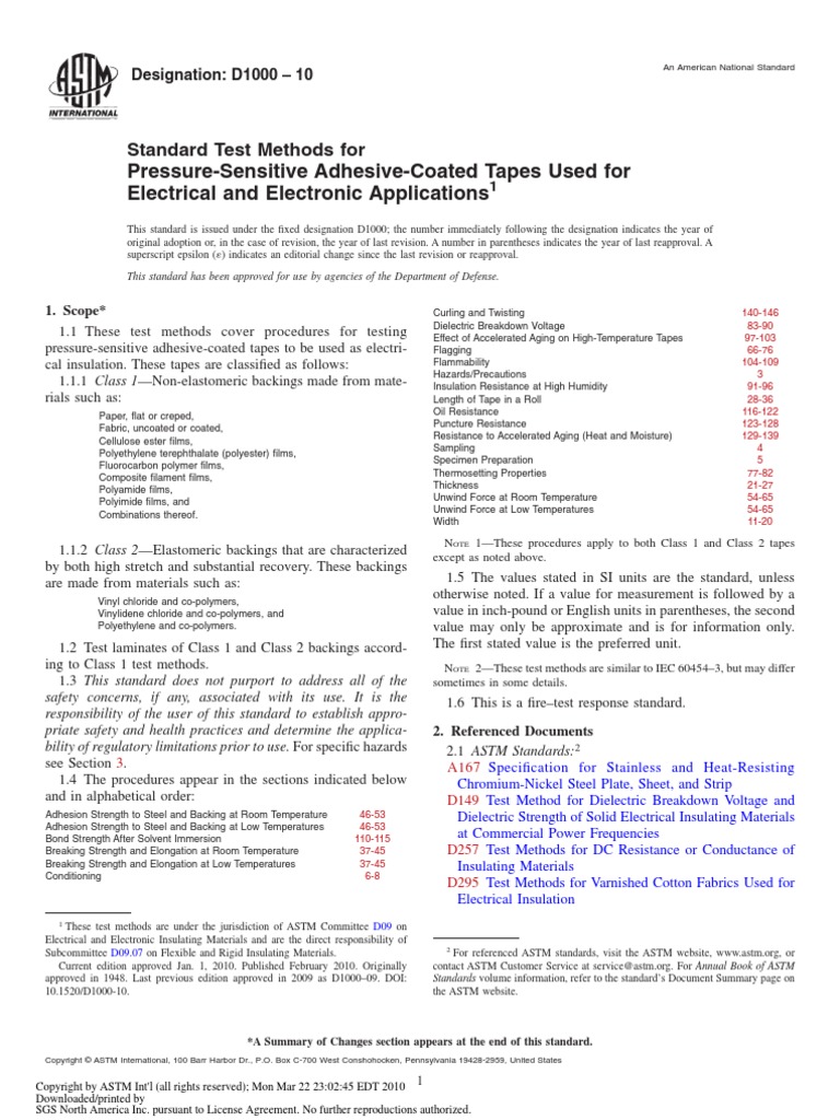 (Astm) D1000 PDF | PDF | Insulator (Electricity) | Accuracy And Precision