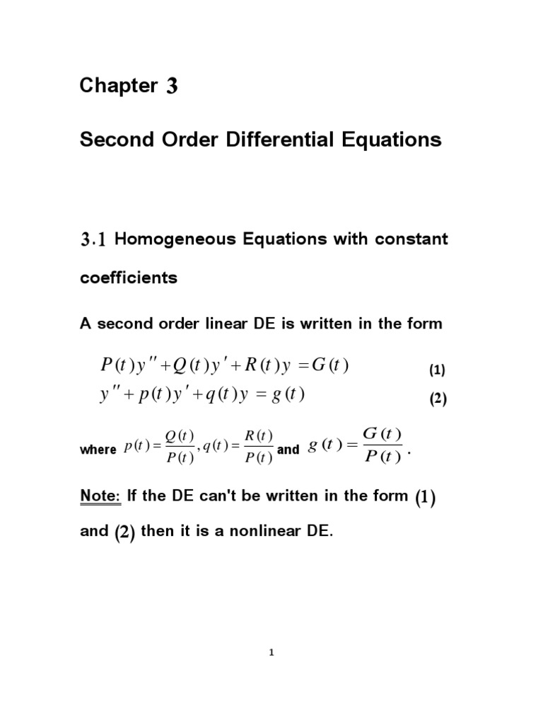 Second Order Differential Equations: 3.1 Homogeneous Equations With ...