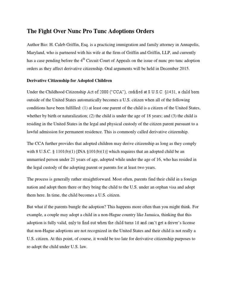 Using Nunc Pro Tunc Adoptions For Immigration Benefits | Full Faith And ...