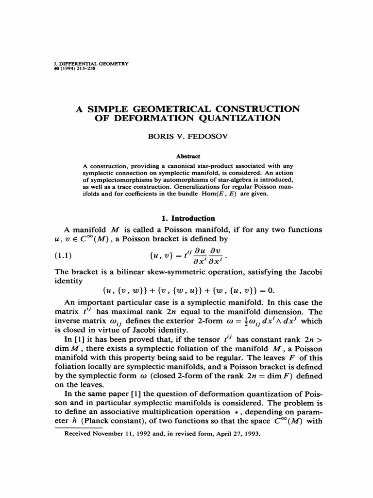 A Simple Geometrical Construction of Deformation Quantization | PDF ...