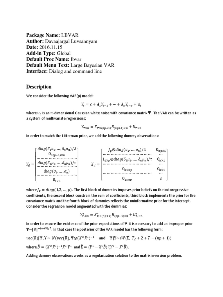 Large Bayesian Vector Autoregression Var Model For Forecasting And Impulse Response Analysis