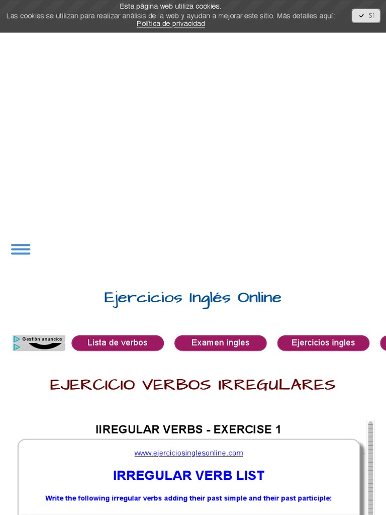 Ejercicio Verbos Irregulares - Ejercicios Inglés Online | PDF