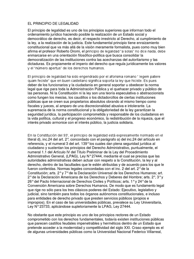 El Principio de Legalidad | PDF | Constitución | Derecho Constitucional