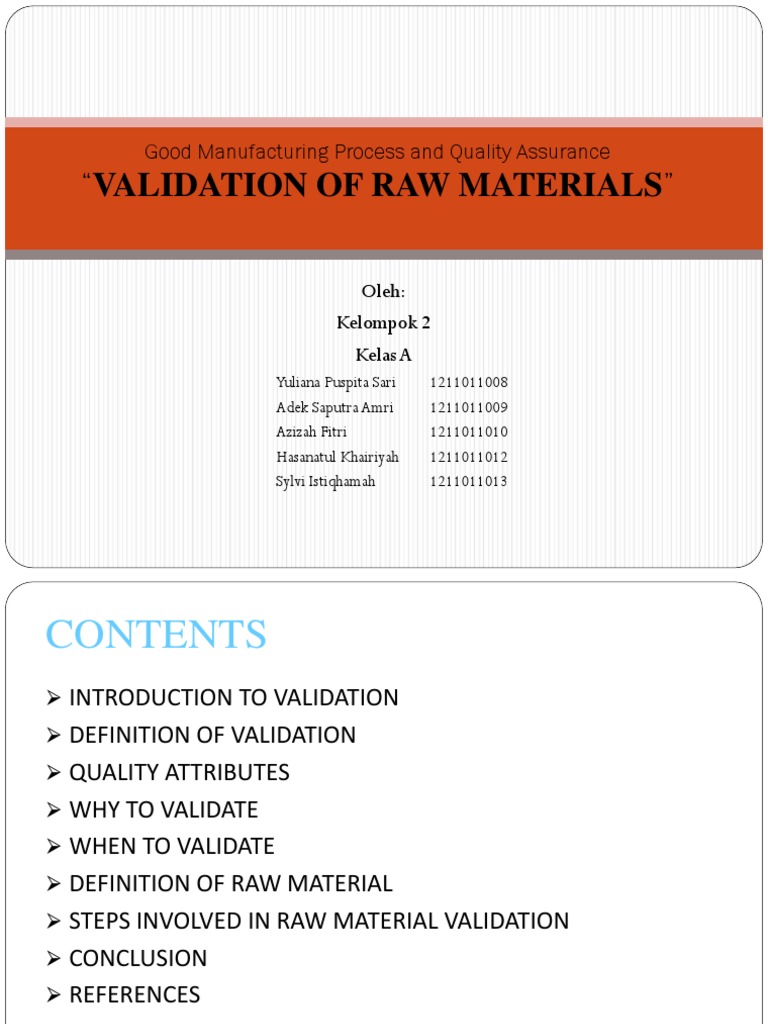 Raw Material | Shelf Life | Verification And Validation