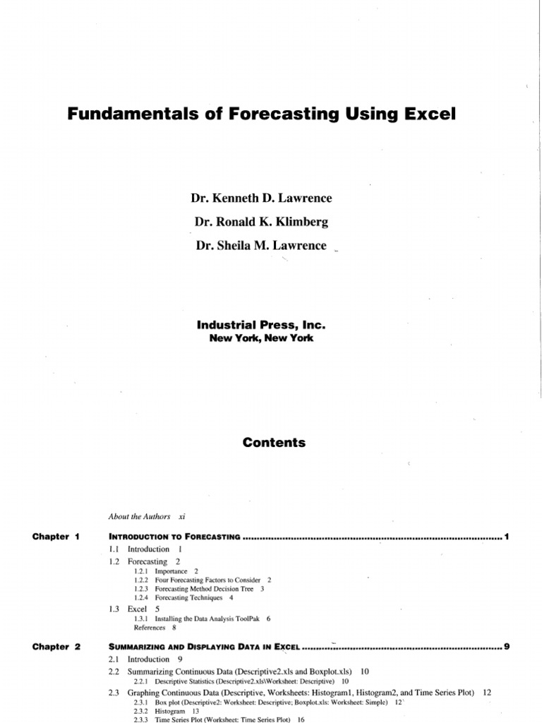 Fundamentals of Forecasting Using Excel: Dr. Kenneth D. Lawrence Dr. Ronald K. Klimberg Dr ...