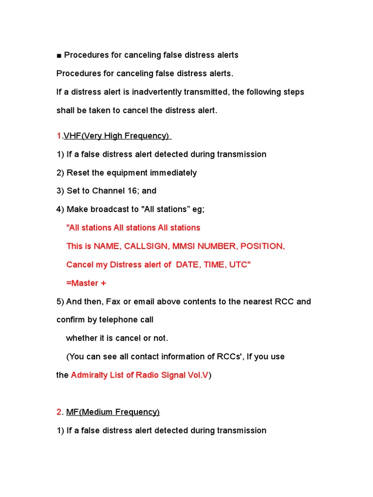 Cancelling a False Distress Alert