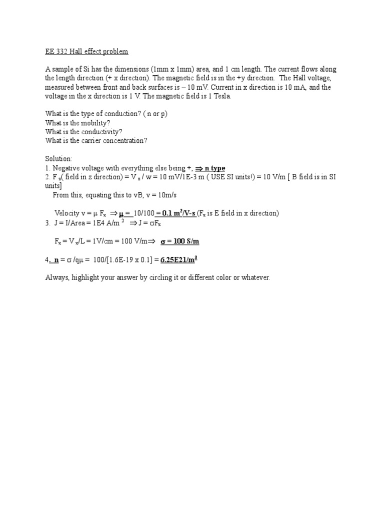 EE 332 Hall Effect Problem | PDF