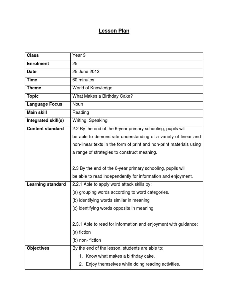 Lesson Plan Reading | PDF | Lesson Plan | Reading (Process)