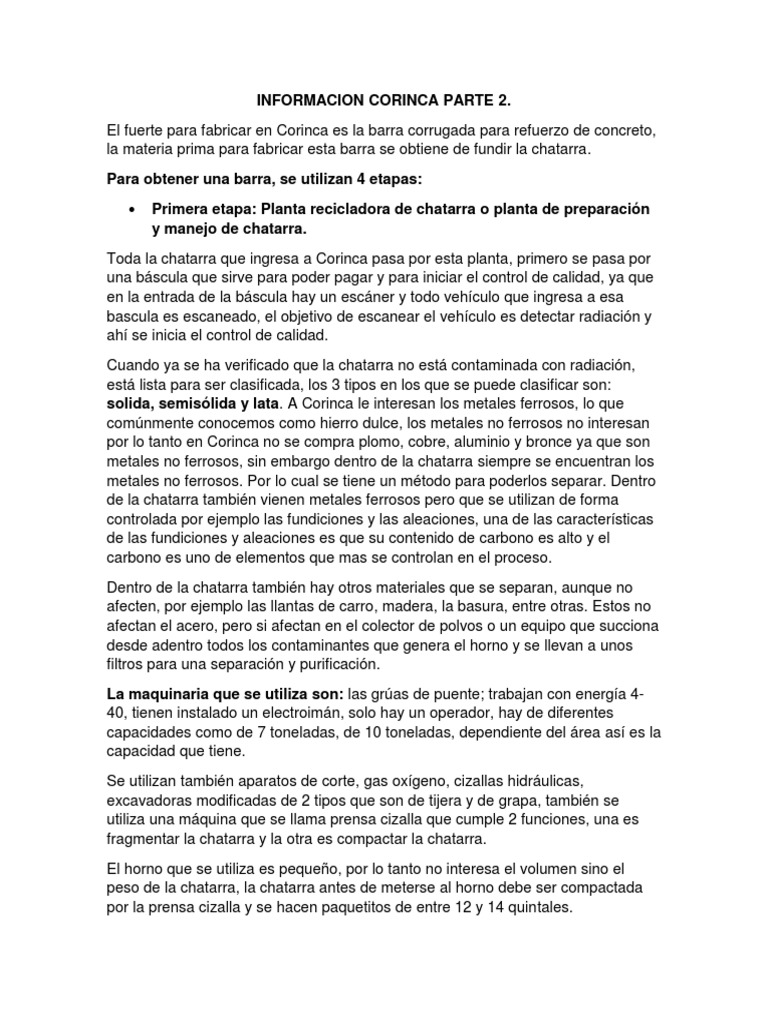 Informacion Corinca Parte 2 | PDF | Acero | Fundición