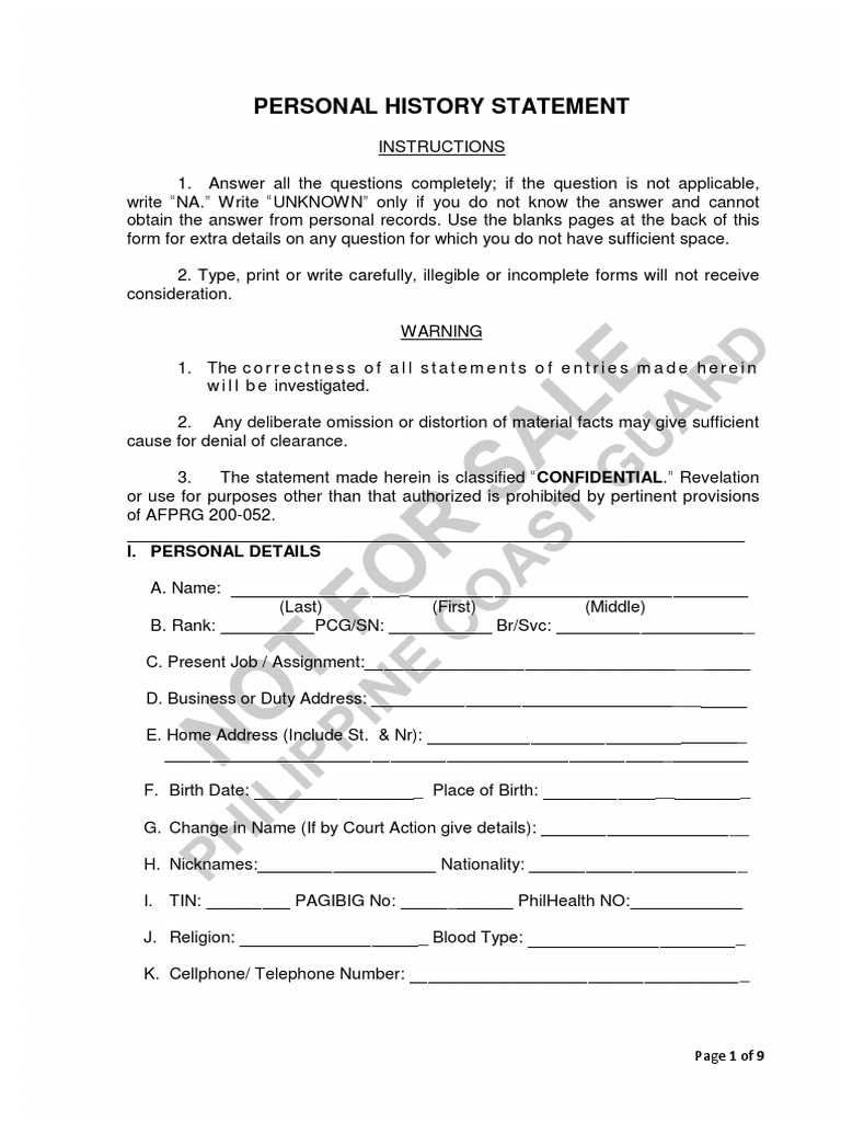 Personal History Statement Form | PDF | Arrest | Government