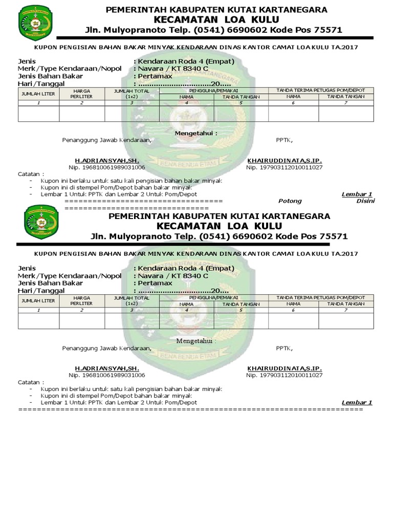 Kupon Pengisian BBM 2017 (Navara) | PDF