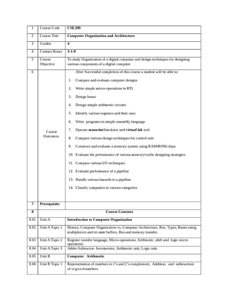 CSE209 Computer Organization and Architecture 4 3-1-0 | PDF | Input/Output | Random Access Memory