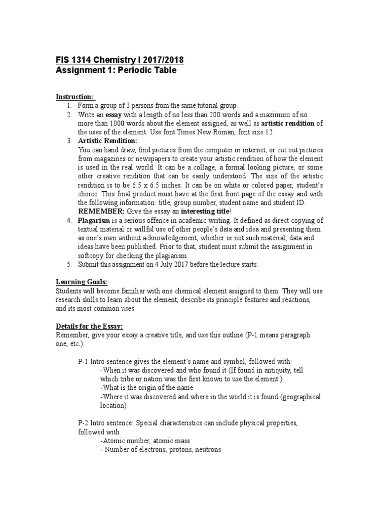 Periodic Table Assignment | PDF | Chemical Elements | Physics
