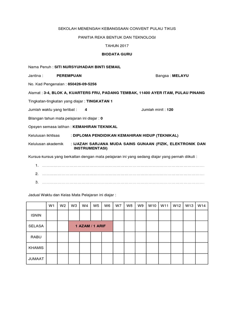 Biodata Guru Panitia RBT | PDF