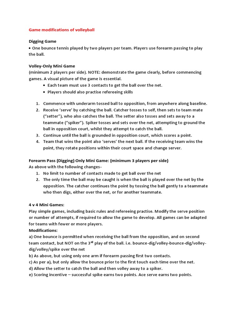 Modified Volleyball Mini Games Guide | PDF | Sports & Recreation