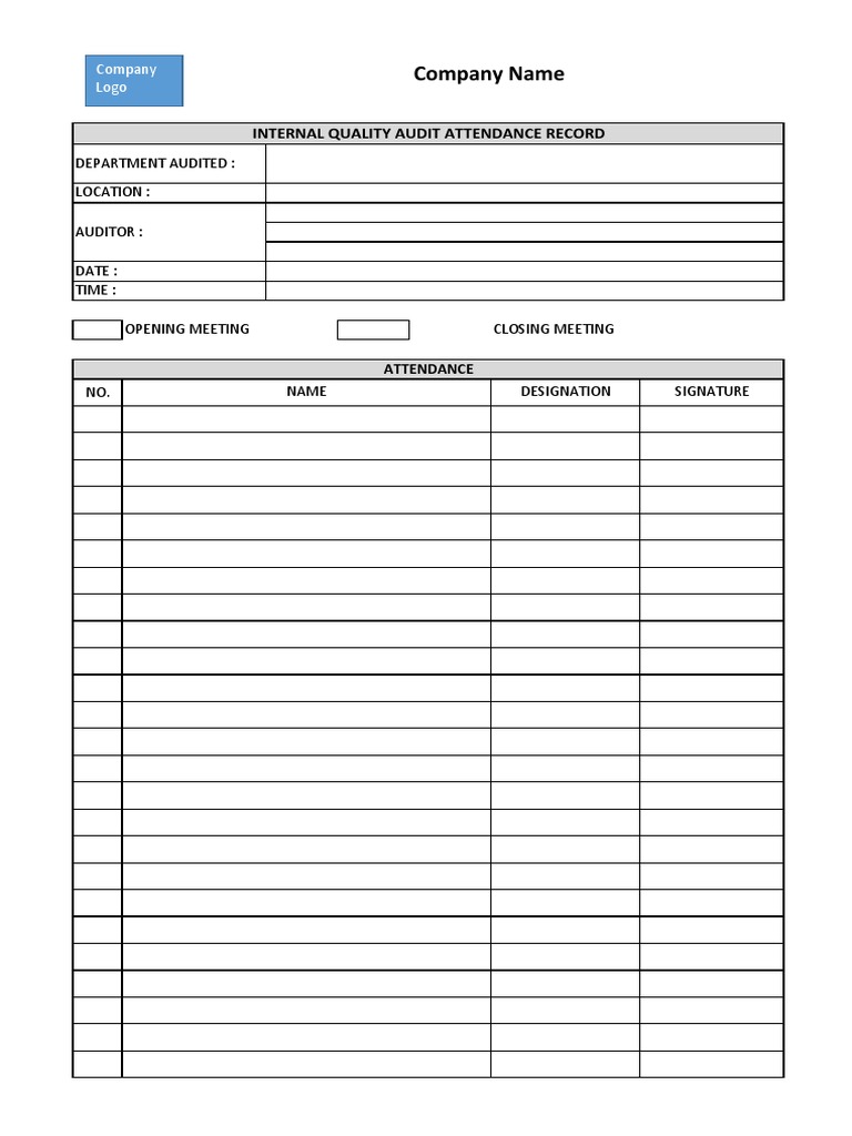 IQA Attendance Record - SAmple | PDF