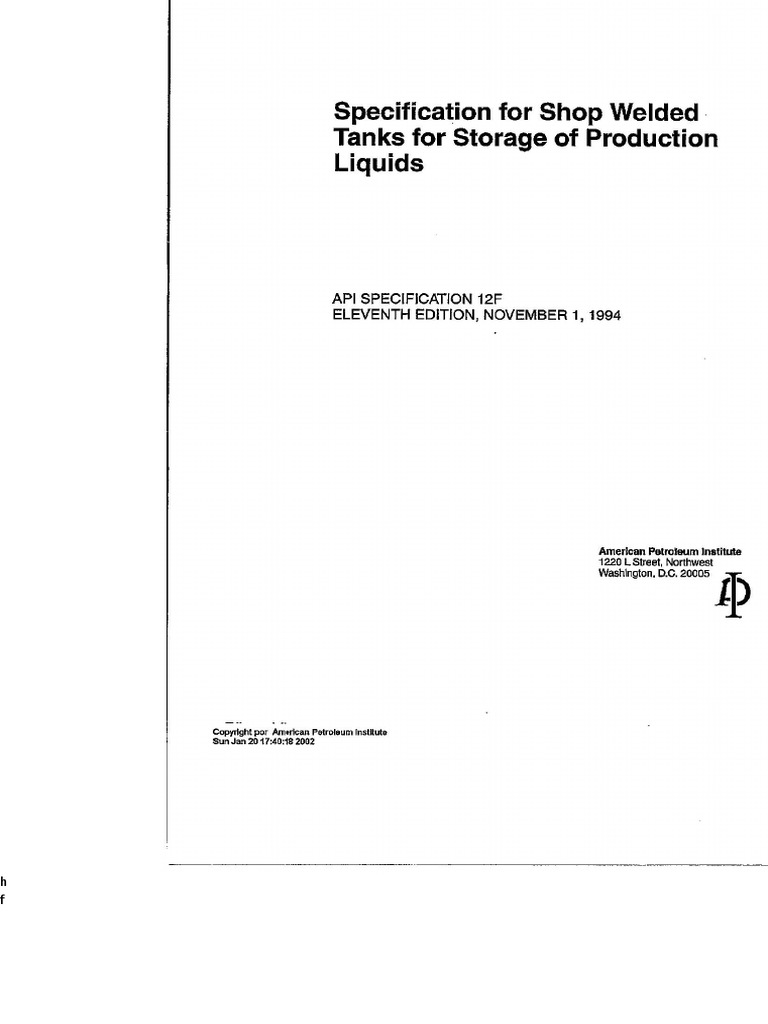 API 12f Specification For Shop Welded Tanks For Storage of Production ...