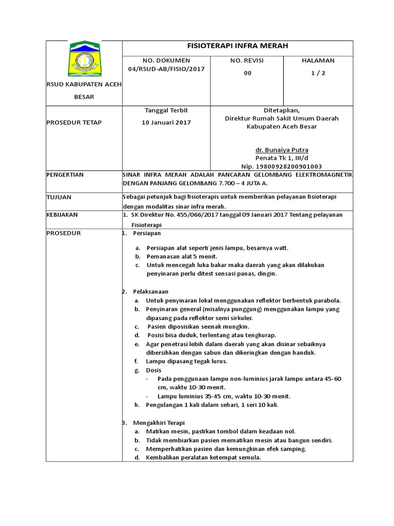 Prosedur Fisioterapi Sinar Infra Merah | PDF | Sains & Matematika
