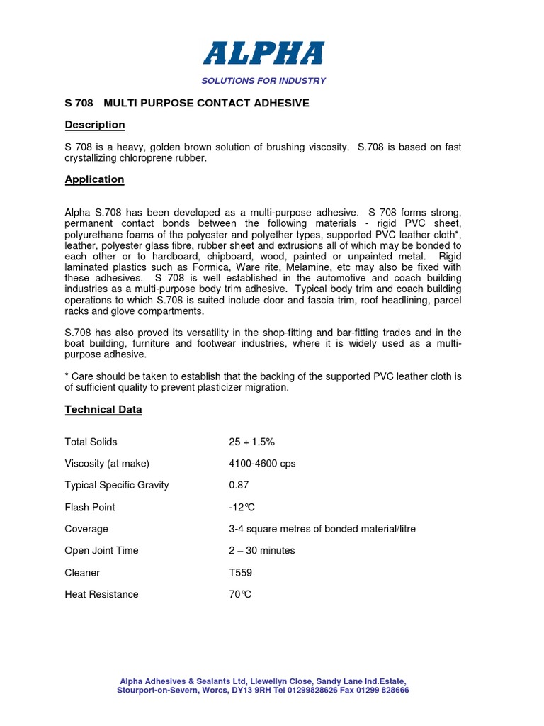 Alpha s708 - Tds | PDF | Adhesive | Polyvinyl Chloride