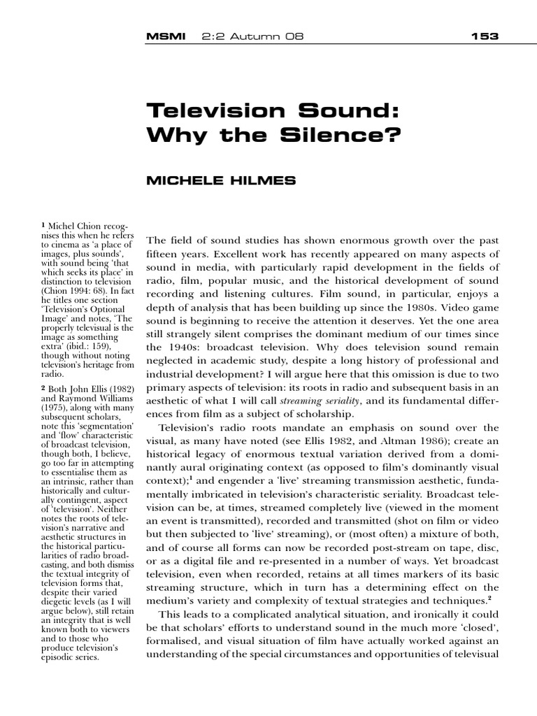 Television Sound: Why The Silence?: Michele Hilmes | PDF | Television ...
