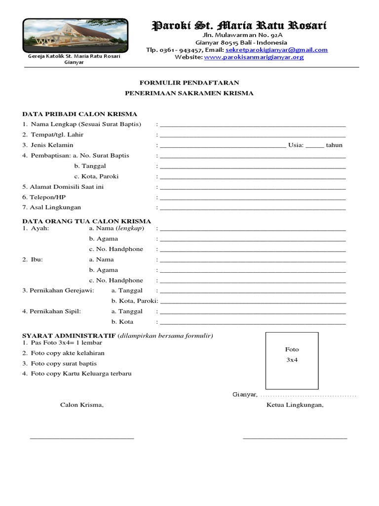 Formulir Pendaftaran Calon Krisma | PDF