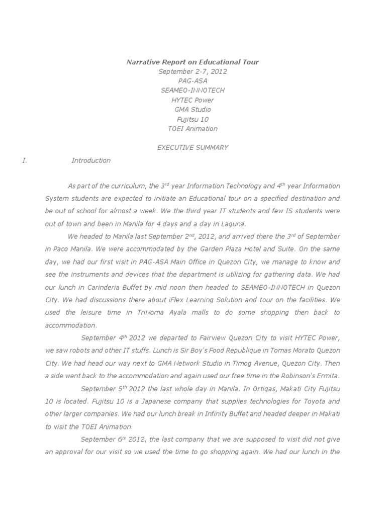 Narrative Report On Educational Tour | PDF | Websites | Teachers