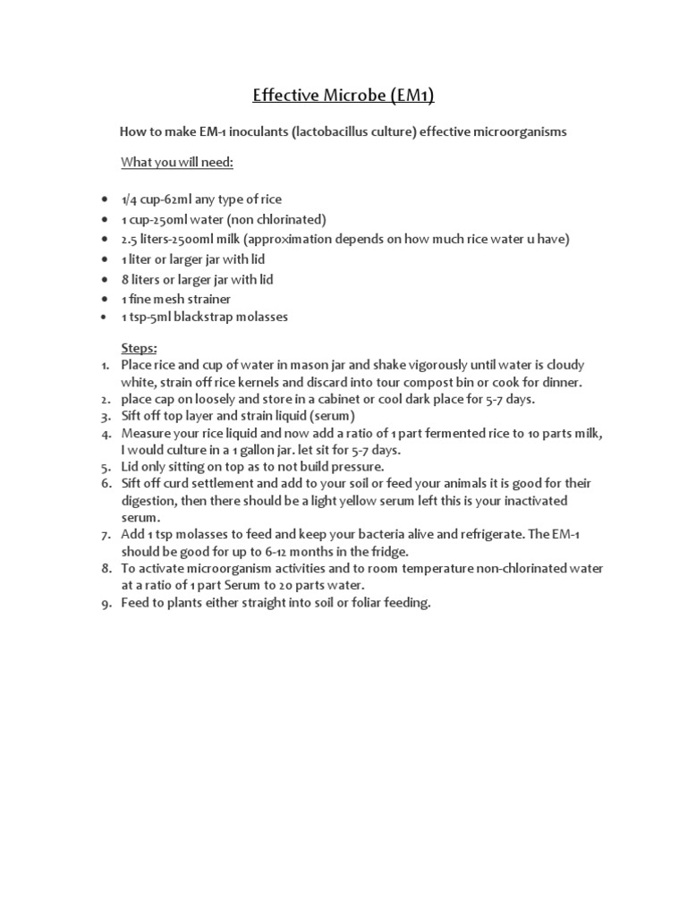 Effective Microbe (EM1) : How To Make EM-1 Inoculants (Lactobacillus ...
