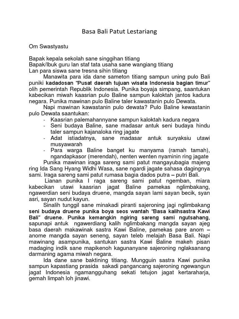 Pidato Basa Bali Patut Lestariang | PDF