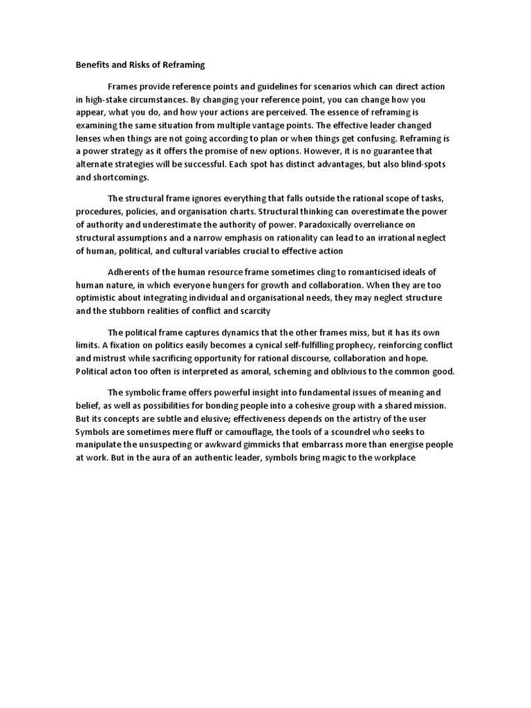 Reframing: Benefits and Risks Explained | PDF | Self-Improvement