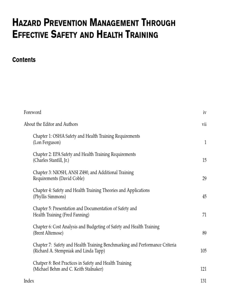 Hazard Prevention Through Effective Safety and Health Training - Table ...